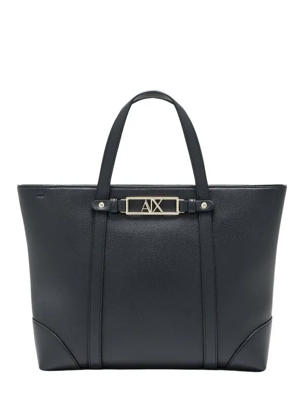 Armani Exchange Tote Bag With Dual Handles And A Metal Logo Plaque - Black
