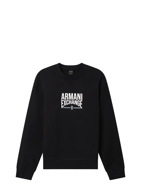 Armani Exchange Diagonal Fleece Cotton Crewneck Sweatshirt - Navy Blue