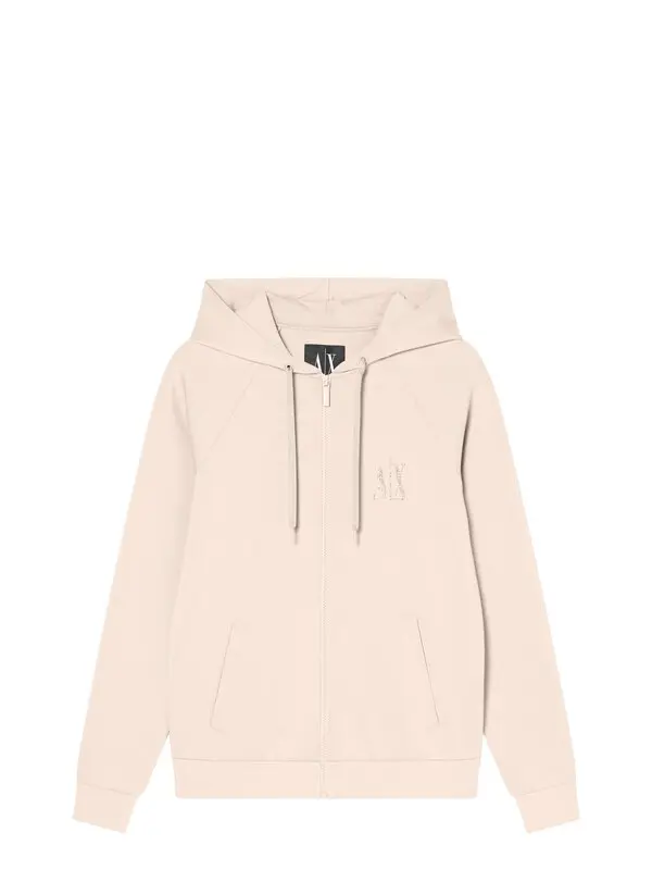 Armani Exchange Zip-up Fleece Hoodie With Adjustable Drawstrings - Beige