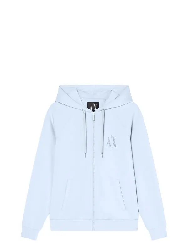 Armani Exchange Zip-up Fleece Hoodie With Adjustable Drawstrings - Light Blue