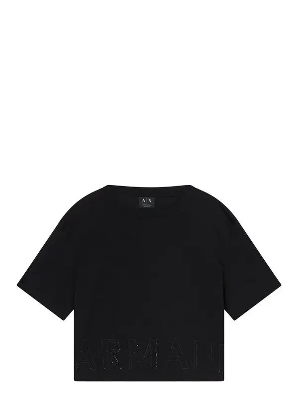 Armani Exchange Cropped Basic T-shirt In Cotton Jersey - Black