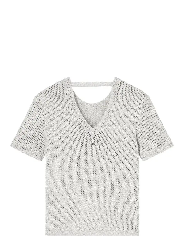 Armani Exchange Perforated Knit Top With Lurex Thread - Beige