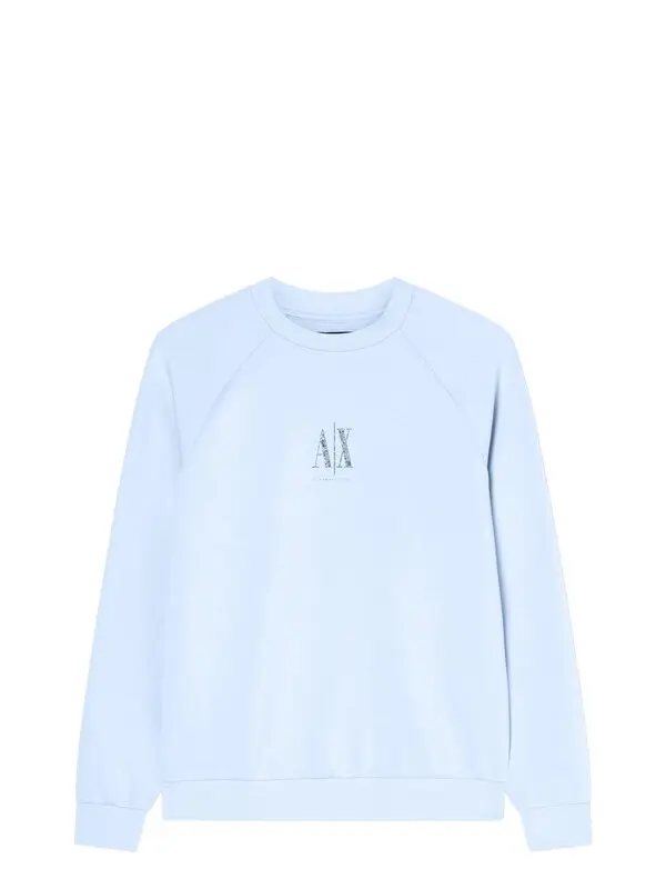Armani Exchange Crew Neck Sweatshirt With Embossed Logo - Light Blue