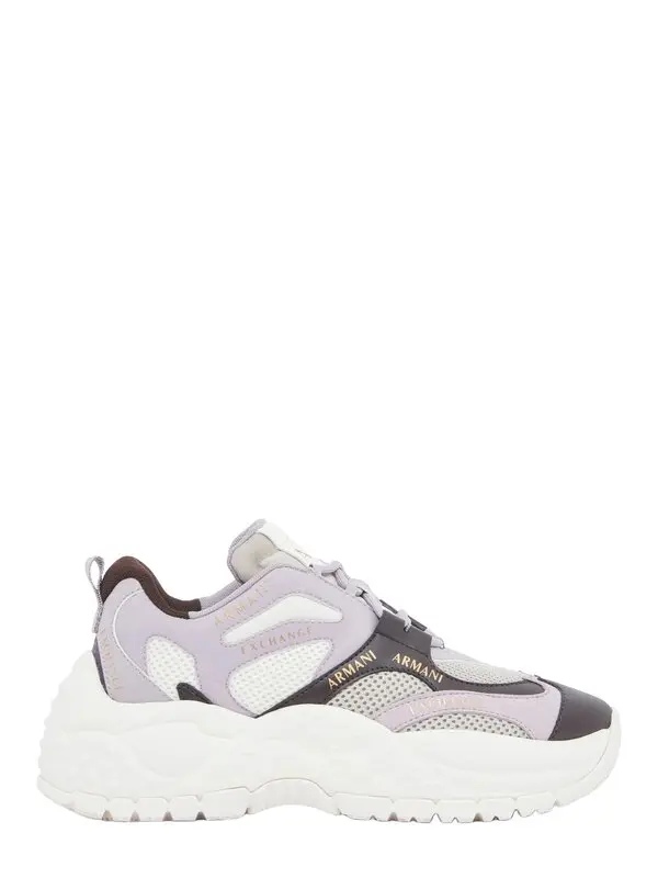 Armani Exchange Lace-up Mesh And Microsuede Trainers - White