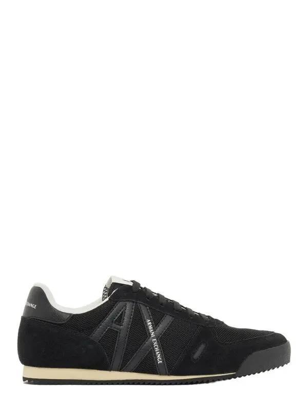 Armani Exchange Suede And Mesh Lace-up Sneakers - Black