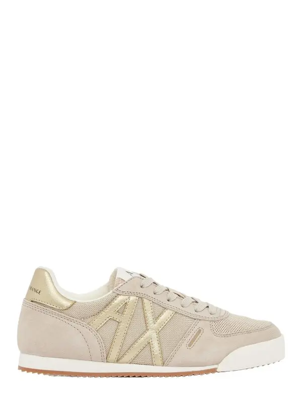 Armani Exchange Suede And Mesh Sneakers With Reflective Details - Beige