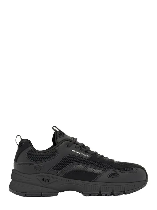 Armani Exchange Microsuede And Mesh Lace Up Sneakers - Black