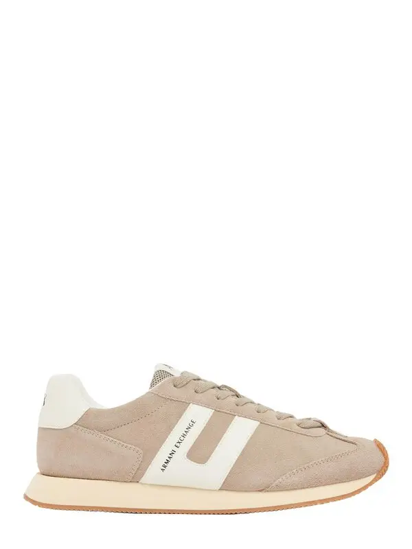 Armani Exchange Suede And Mesh Logo Band Sneakers - Beige