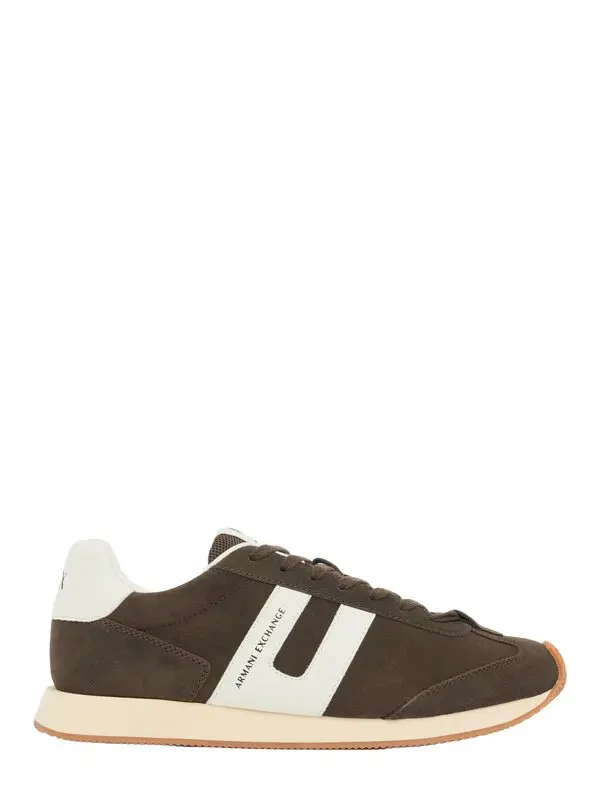 Armani Exchange Suede And Mesh Logo Band Sneakers - Brown