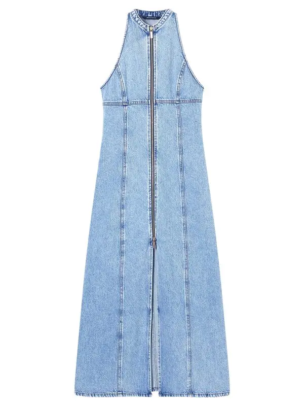 Armani Exchange Maxi Denim Zip Up Dress - Blue