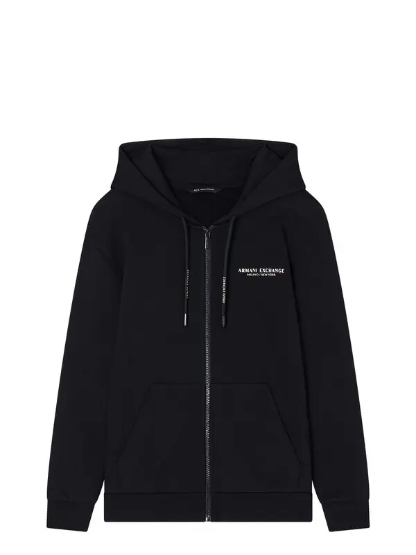 Armani Exchange Cotton Zip-up Hoodie With Drawstring Hood - Black