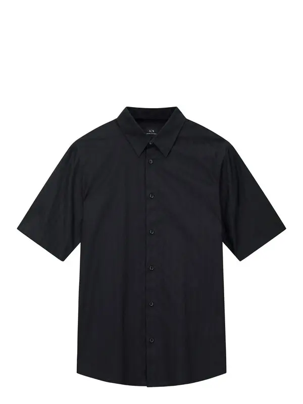 Armani Exchange Short-sleeve Button-up Shirt In Cotton Jacquard Essential - Black