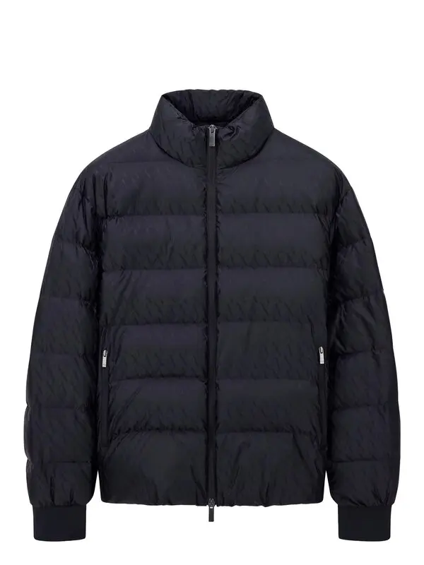 Armani Exchange Quilted Jacquard Zip-up Jacket With Integrated Hood - Black