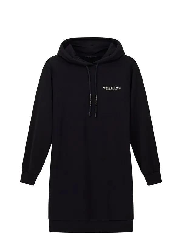 Armani Exchange Cotton French Terry Logo Hoodie Dress - Black