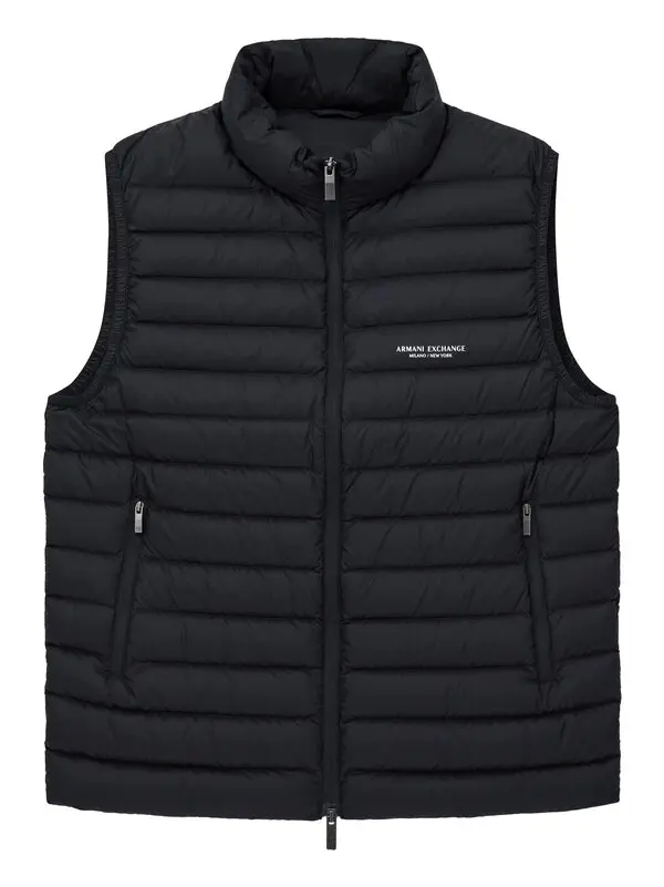 Armani Exchange Quilted Down Vest With High Collar - Black