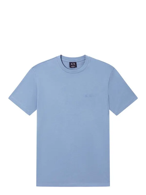 Armani Exchange Regular Fit Cotton T-shirt With A Chest Logo Essential - Light Blue