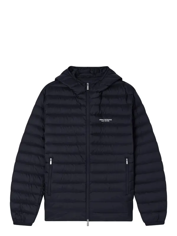 Armani Exchange Quilted Nylon Hooded Down Puffer Jacket - Black
