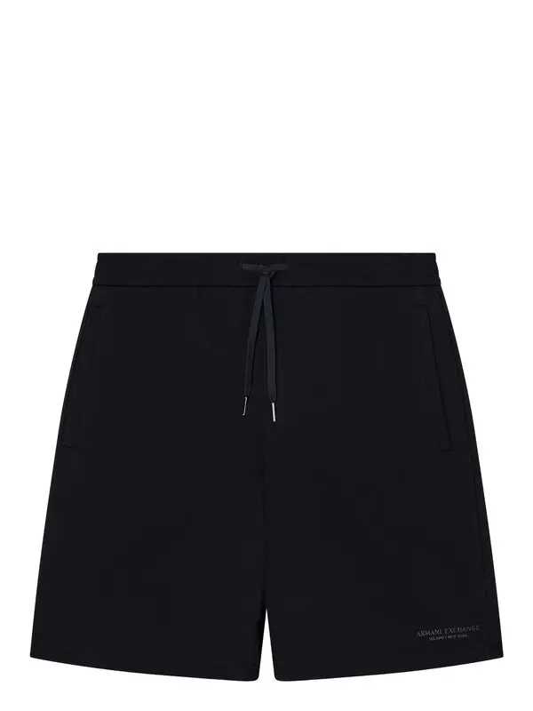 Armani Exchange Cotton French Terry Drawstring Shorts With Logo - Black