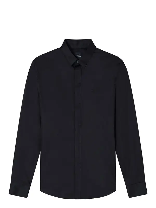 Armani Exchange Slim-fit Dress Shirt In Stretch Cotton Satin Essential - Black