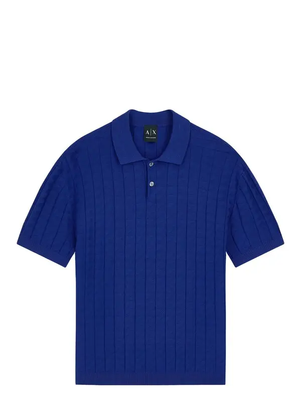 Armani Exchange Regular Fit Knit Polo In Viscose Mix - Blue