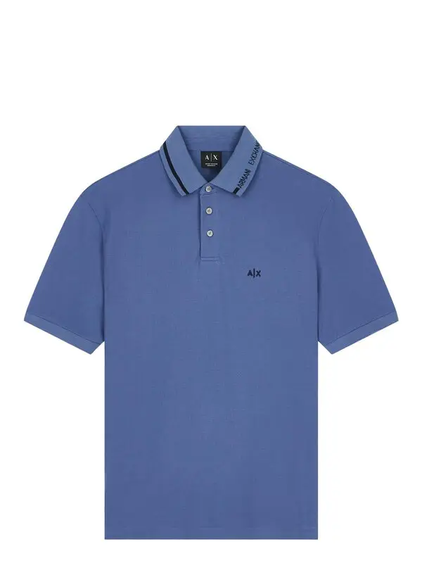 Armani Exchange Regular Fit Polo Shirt In Cotton Piqué With Rib Details - Light Blue