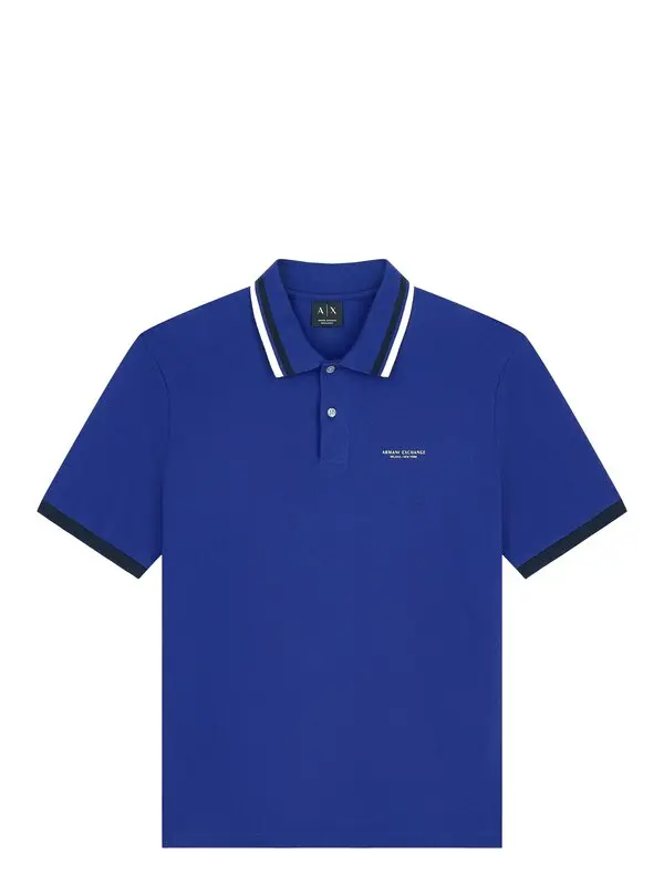 Armani Exchange Regular Fit Polo Shirt In Cotton Piquet With Rib Details - Blue