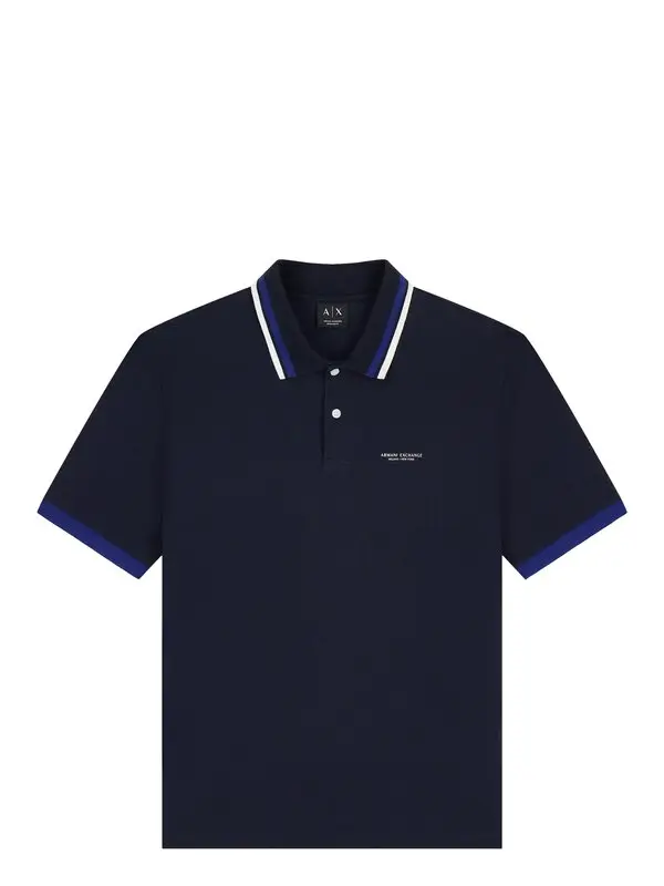 Armani Exchange Regular Fit Polo Shirt In Cotton Piquet With Rib Details - Navy Blue