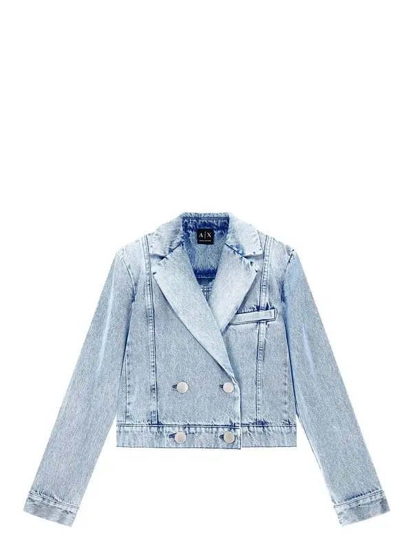 Armani Exchange Double Breasted Rigid Denim Blazer - Blue