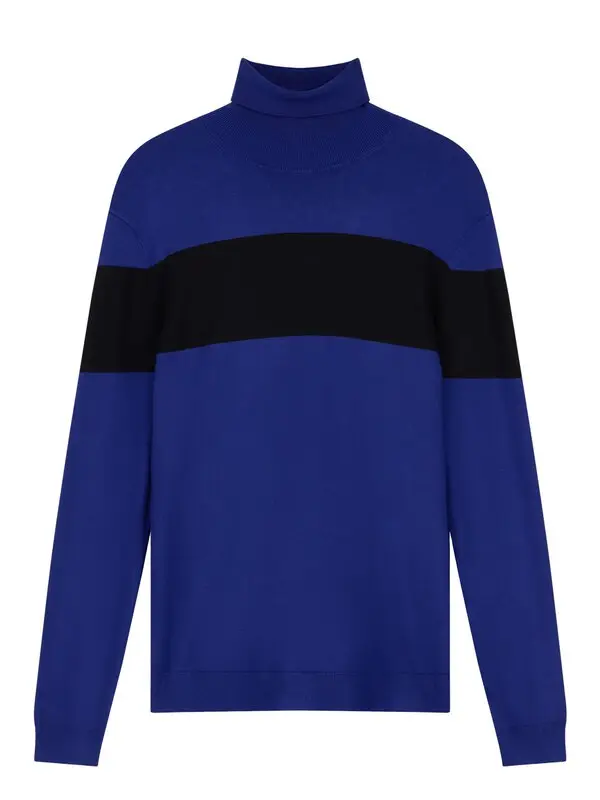 Armani Exchange Striped Viscose Blend High Neck Pullover - Blue
