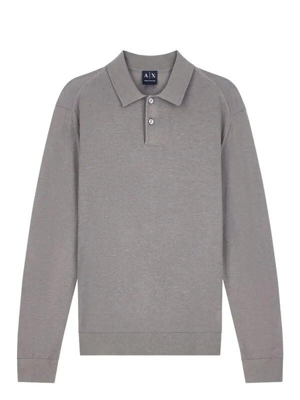 Armani Exchange Regular Fit Knit Polo In Lyocell Wool Mix - Brown