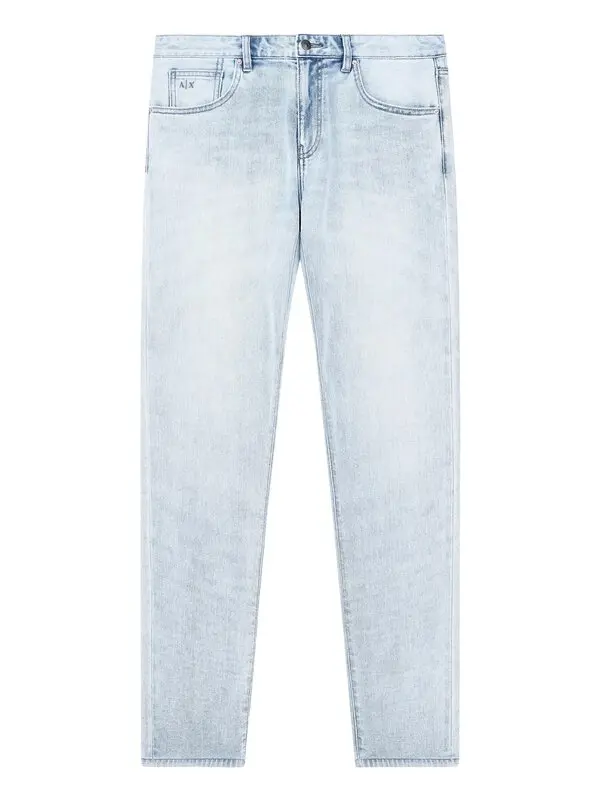 Armani Exchange Slim Fit Five-pocket Jeans In Washed Cotton-blend Denim - Blue