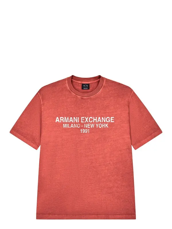 Armani Exchange Regular T-shirt Garment-dyed Cotton Jersey - Red