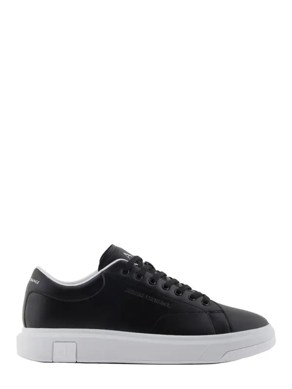 Armani Exchange Split Leather Lace-up Sneakers - Black