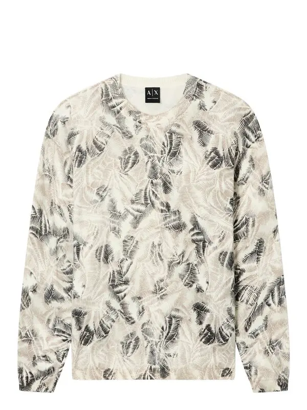 Armani Exchange Printed Cotton Crewneck Sweater - Beige