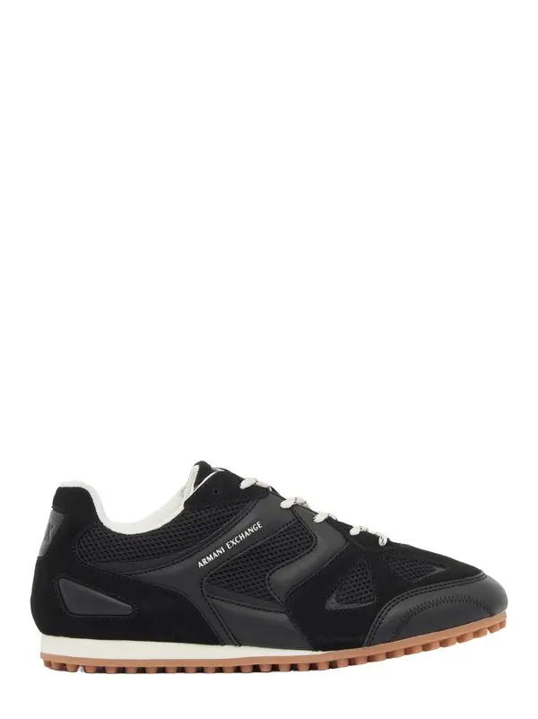 Armani Exchange Low Top Sneakers In Mesh And Suede - Black
