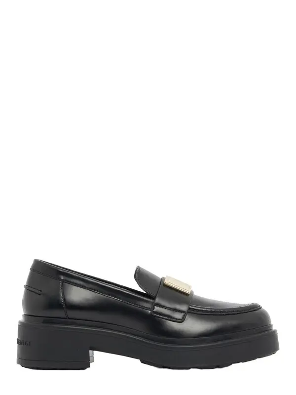Armani Exchange Loafers In Coated Leather With Rubber Sole - Black