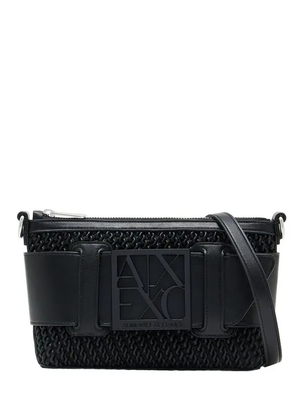 Armani Exchange Shoulder Bag With Embossed Finish - Black