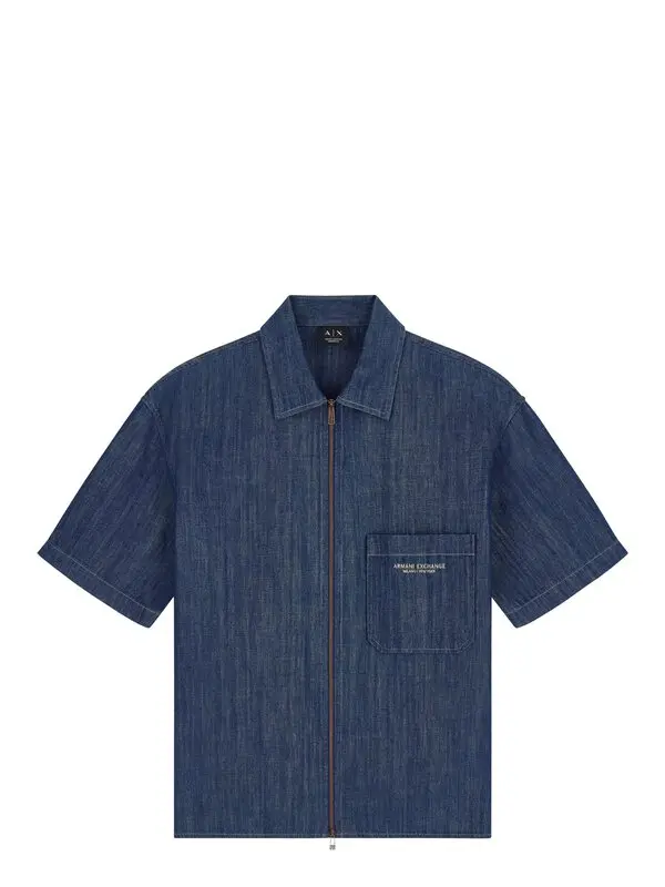 Armani Exchange Oversized Shirt Denim Washed Cotton - Blue