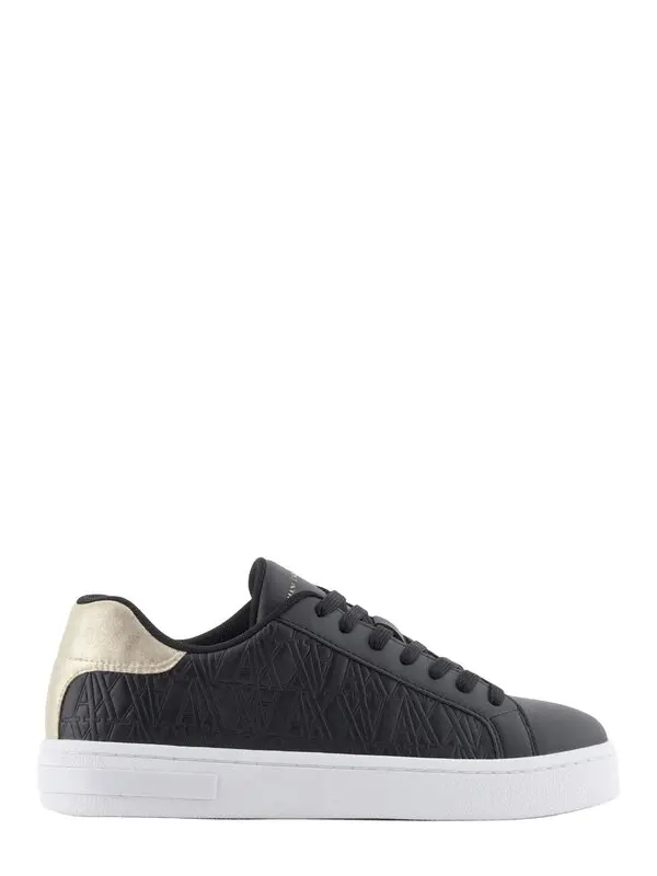 Armani Exchange Embossed Low-top Sneakers With Contrast Heel - Black