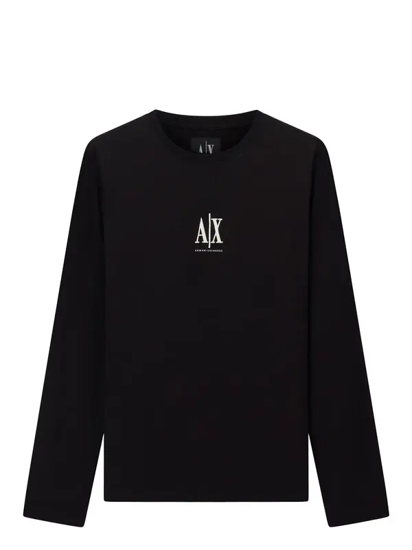 Armani Exchange Slim-fit Long-sleeve Cotton T-shirt With Logo Icon - Black