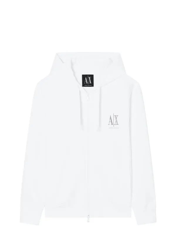 Armani Exchange Full-zip Hoodie In Bonded Stretch Cotton With Logo Icon - White