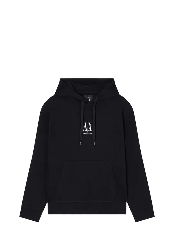 Armani Exchange Stretch Cotton Hoodie With A Kangaroo Pocket And Logo Icon - Black