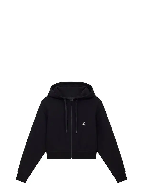 Armani Exchange Full-zip Hoodie With Embroidered Logo - Black