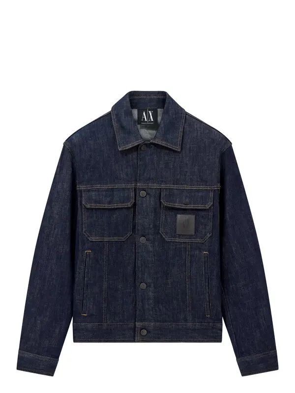 Armani Exchange Denim Jacket In Stretch Cotton Twill With Flap Pockets Icon - Blue