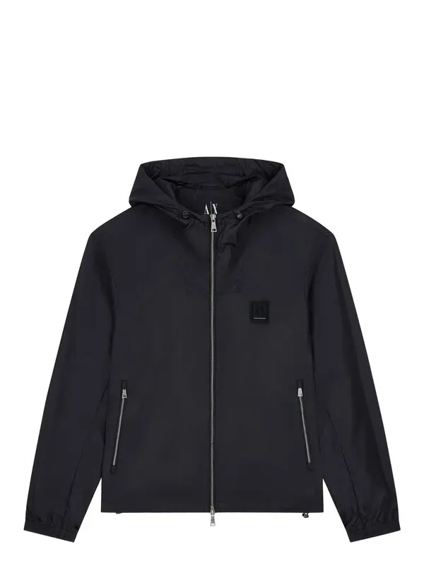 Armani Exchange Hooded Zip-up Nylon Windbreaker - Black
