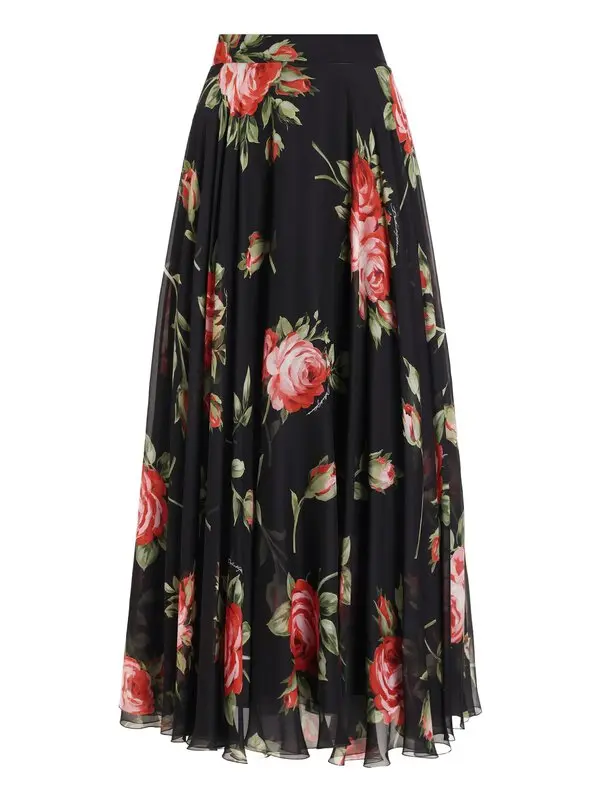 Dolce & Gabbana Rose Bouquet-print Chiffon Circle Skirt Skirts - Multicolor