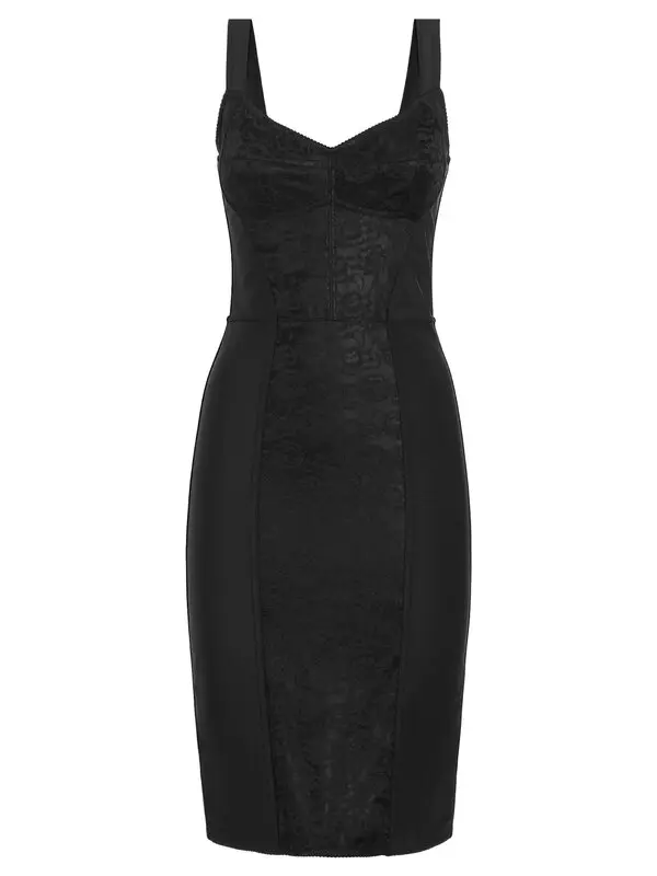 Dolce & Gabbana Corset-style Midi Dress In Powernet And Lace Dresses Satin - Black
