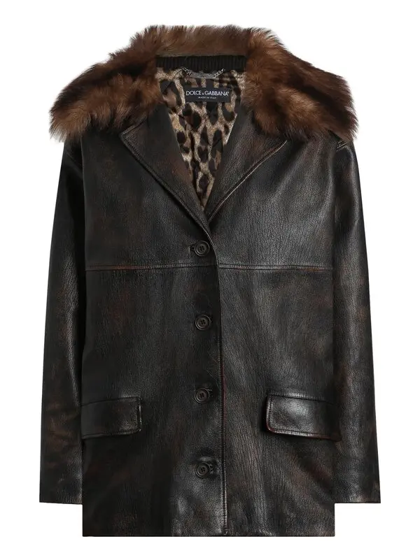 Dolce & Gabbana Leather Jacket With Fur Collar Coats And Jackets - Brown