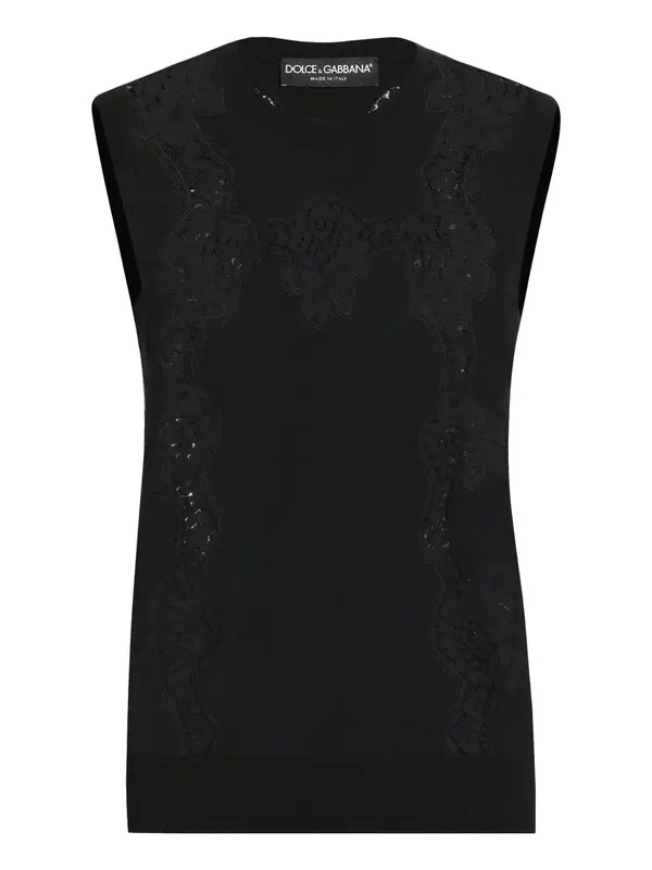Dolce & Gabbana Wool And Lace Tank Top Sweaters And Cardigans - Black