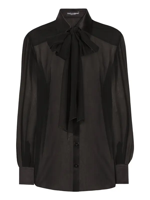 Dolce & Gabbana Silk Chiffon Pussy-bow Shirt - Black